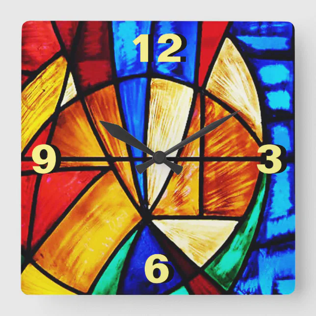 Stained Glass Abstract 2 Square Wall Clock | Zazzle
