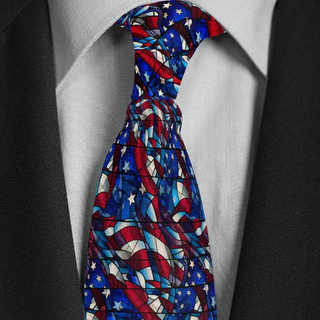 Stained Glass Abstract American Flag Pattern Neck Tie | Zazzle