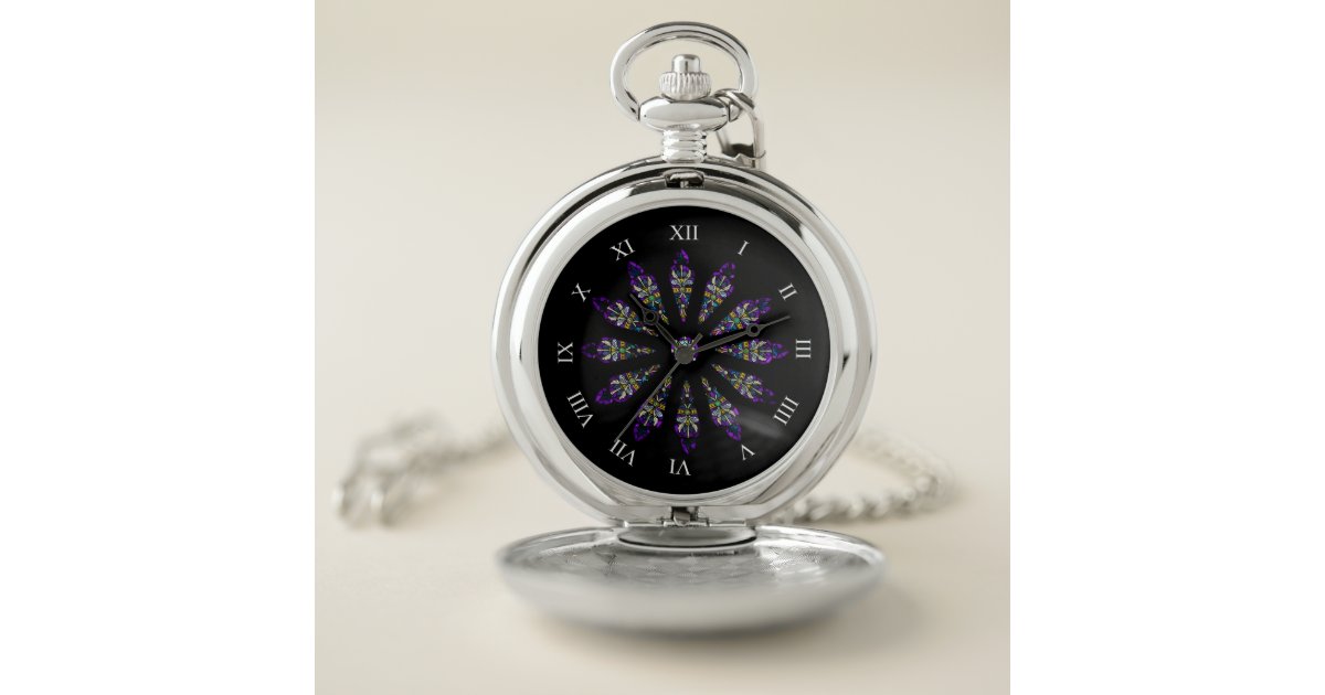 Stained Glass Abstract Mandala Pocket Watch | Zazzle