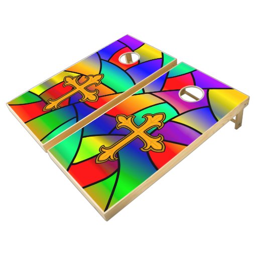 Stained Glass and Cross Religious Cornhole Set | Zazzle