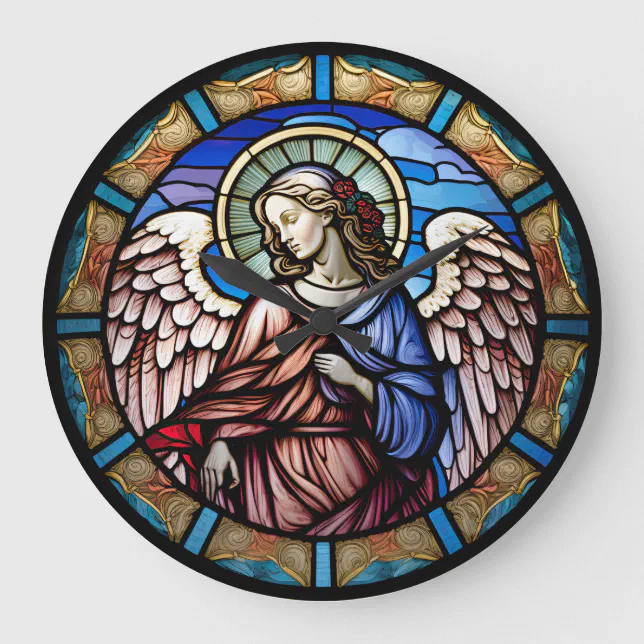 Stained Glass Angel Design Clock | Zazzle