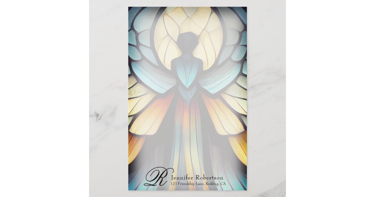 Stained Glass Angel Monogram Stationery | Zazzle