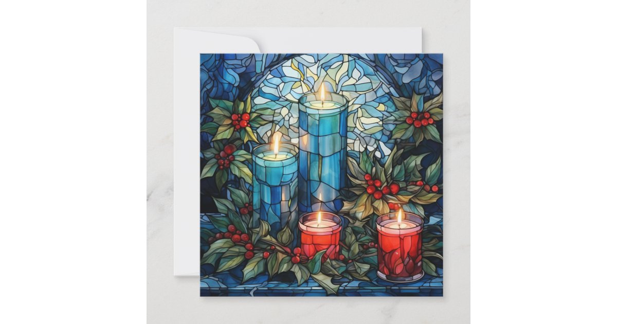 Stained Glass Blue Christmas Card | Zazzle