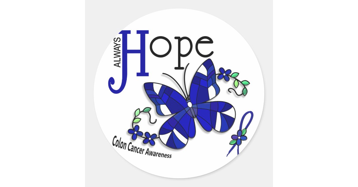 Stained Glass Butterfly Colon Cancer Classic Round Sticker | Zazzle
