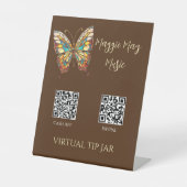 Stained Glass Butterfly QR Code Virtual Tip Jar Pedestal Sign | Zazzle