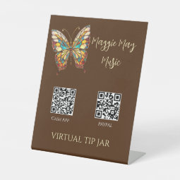 Stained Glass Butterfly QR Code Virtual Tip Jar Pedestal Sign | Zazzle