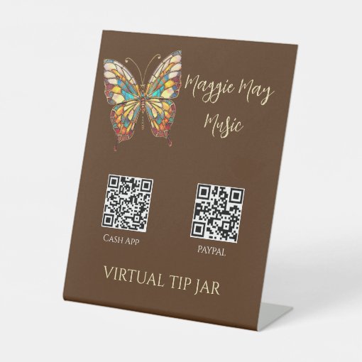Stained Glass Butterfly QR Code Virtual Tip Jar Pedestal Sign | Zazzle