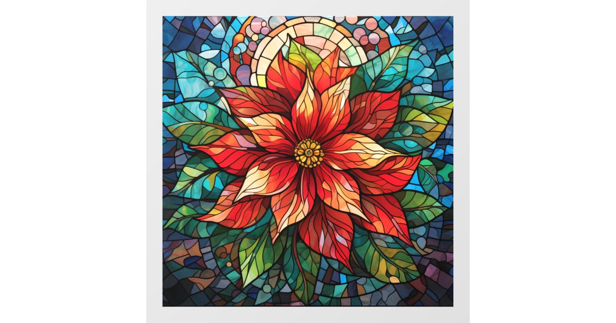 Stained Glass Christmas Flower red Poinsettia Window Cling | Zazzle