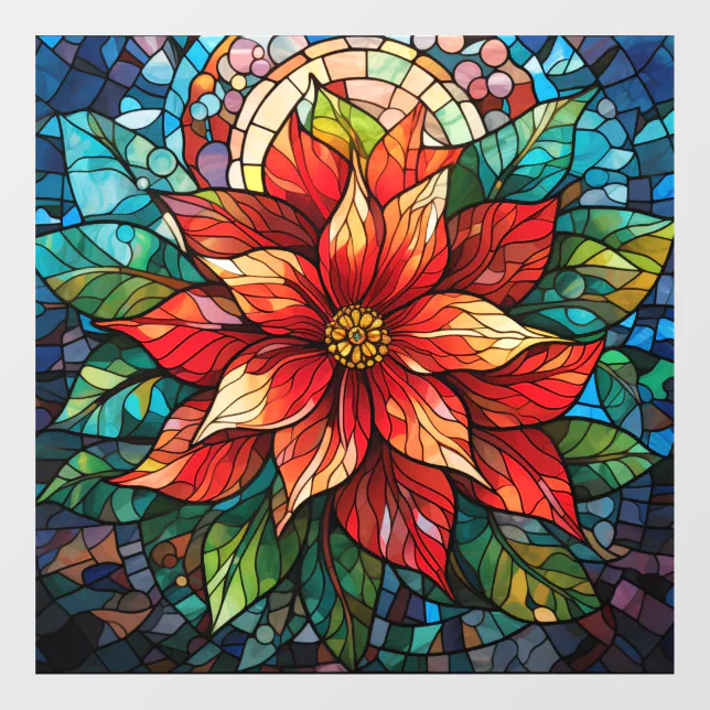 Stained Glass Christmas Flower red Poinsettia Window Cling | Zazzle
