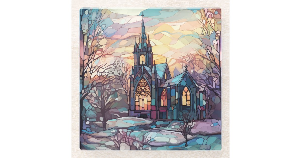 Stained Glass Church Glass Coaster | Zazzle