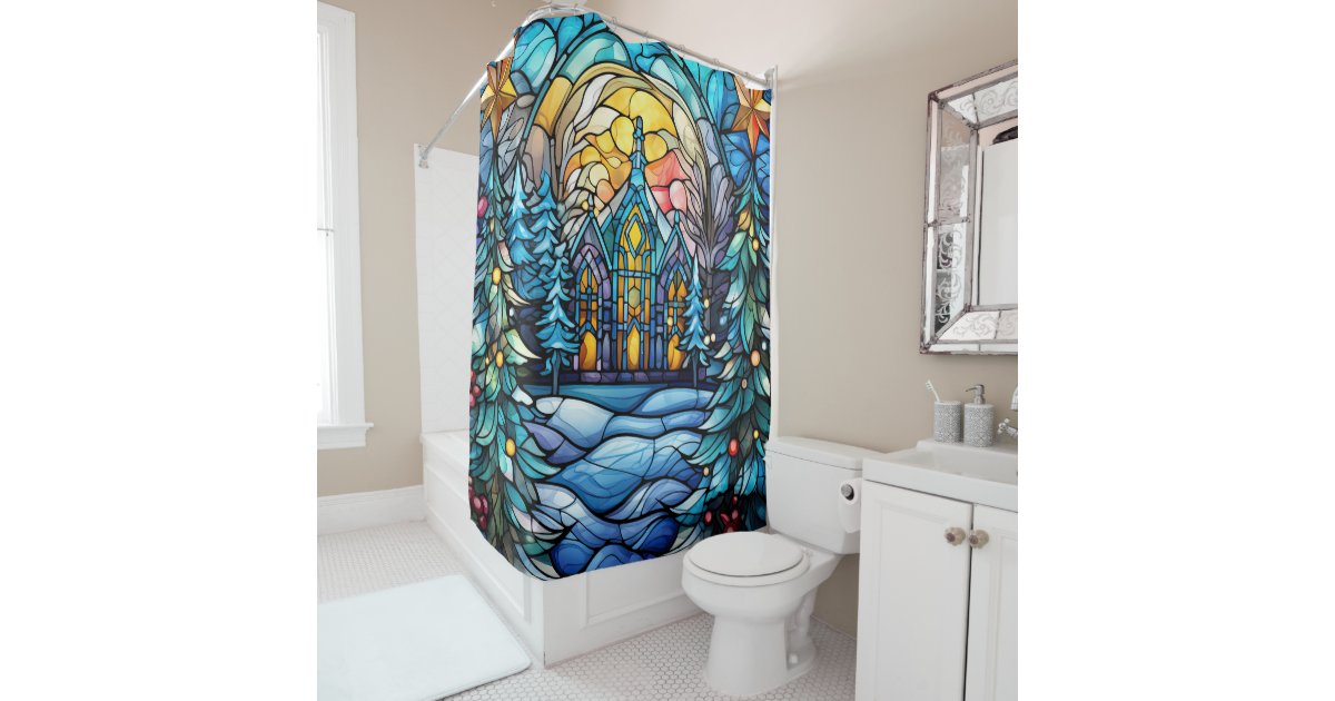 Stained Glass Church Shower Curtain | Zazzle