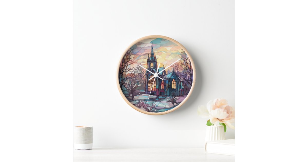 Stained Glass Church Wall Clock | Zazzle