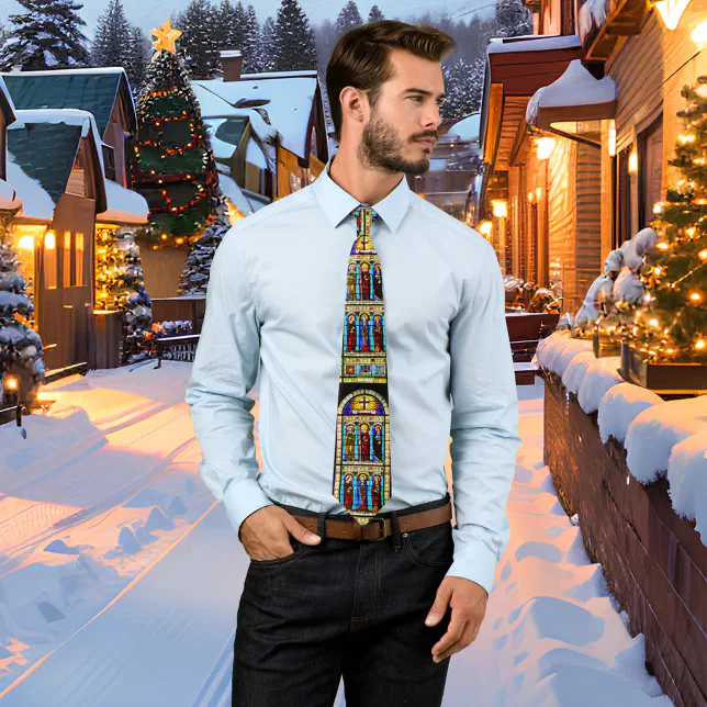 Stained Glass Church Window Christmas Tie | Zazzle