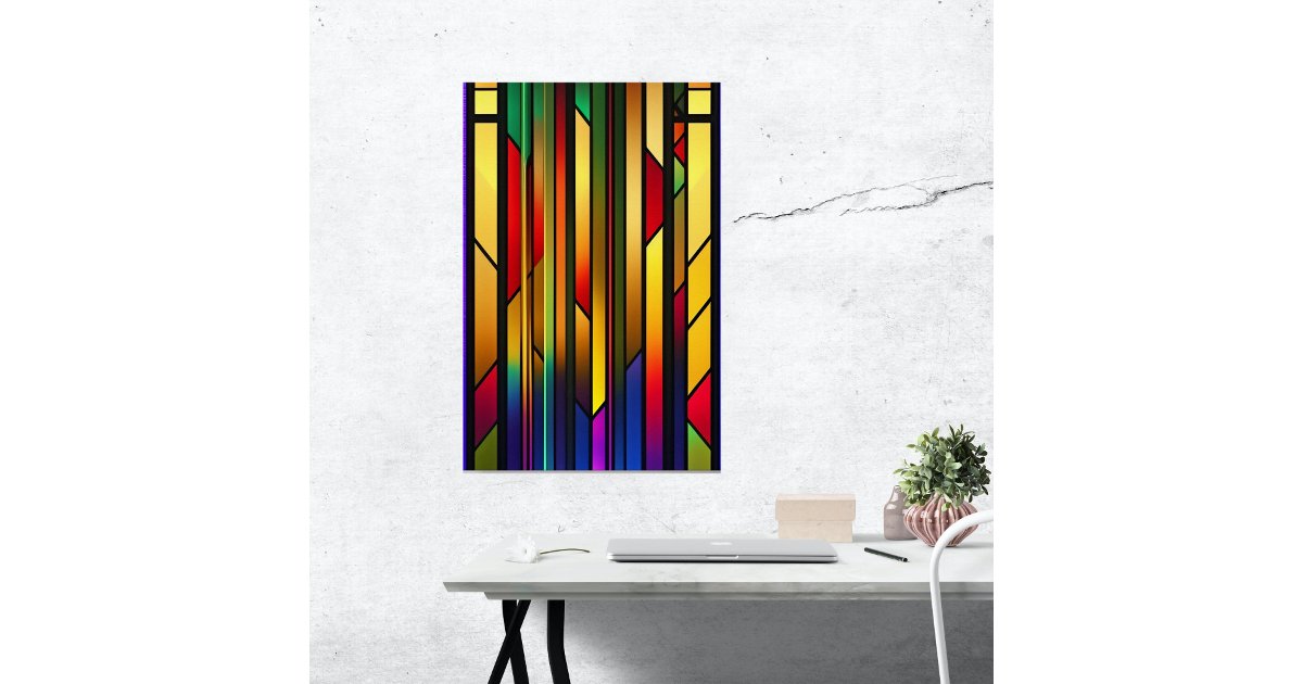 Stained Glass Colorful Stripes Artwork Poster | Zazzle