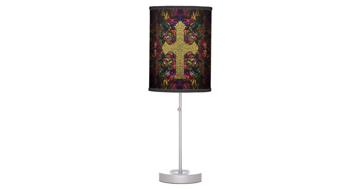 Stained Glass Cross Art Table Lamp | Zazzle