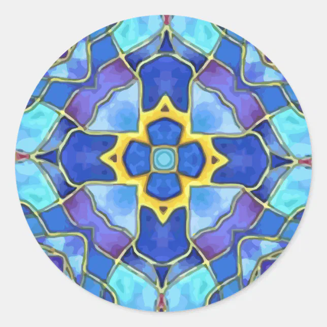 Stained Glass Cross, Christian to Customize Classic Round Sticker | Zazzle