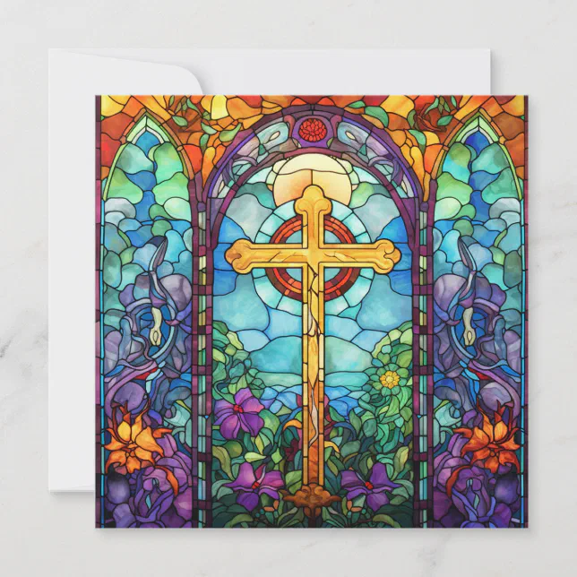 Stained Glass Cross Invitation | Zazzle