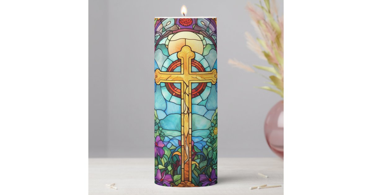 Stained Glass Cross Pillar Candle | Zazzle