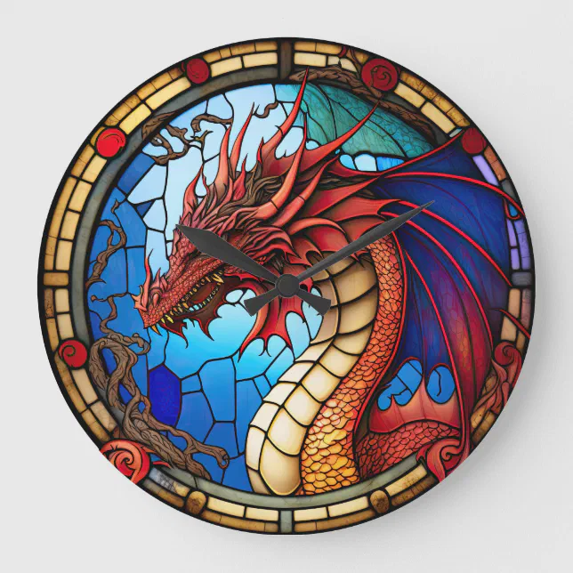 Stained Glass Dragon Design Clock | Zazzle
