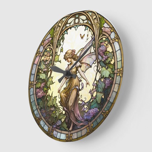 Stained Glass Fairy Design Clock | Zazzle