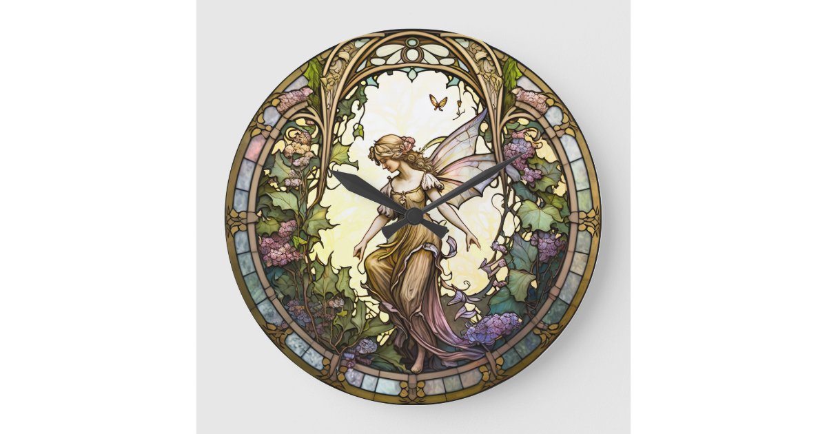 Stained Glass Fairy Design Clock | Zazzle