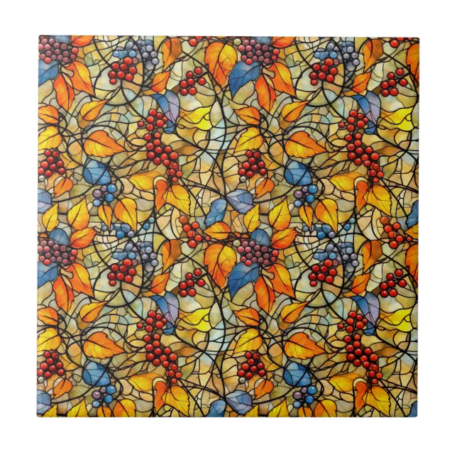 Stained Glass Fall Leave Pattern Ceramic Tile | Zazzle