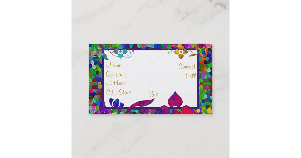 Stained Glass & Flower Border Business Card | Zazzle