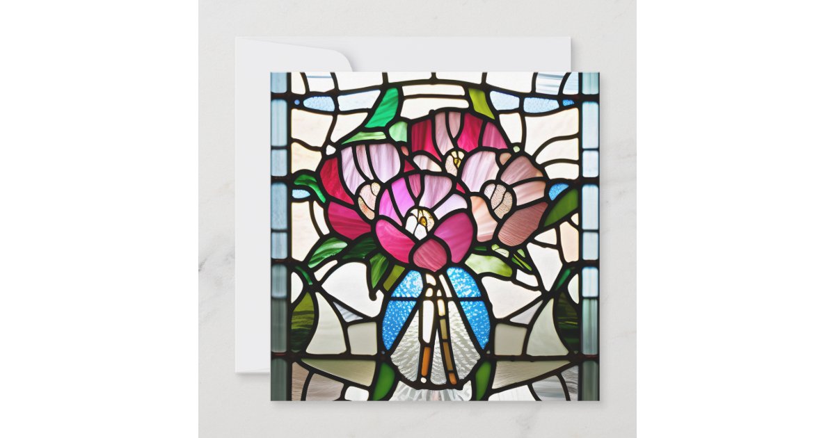 Stained Glass Flowers Graphic Note Card | Zazzle