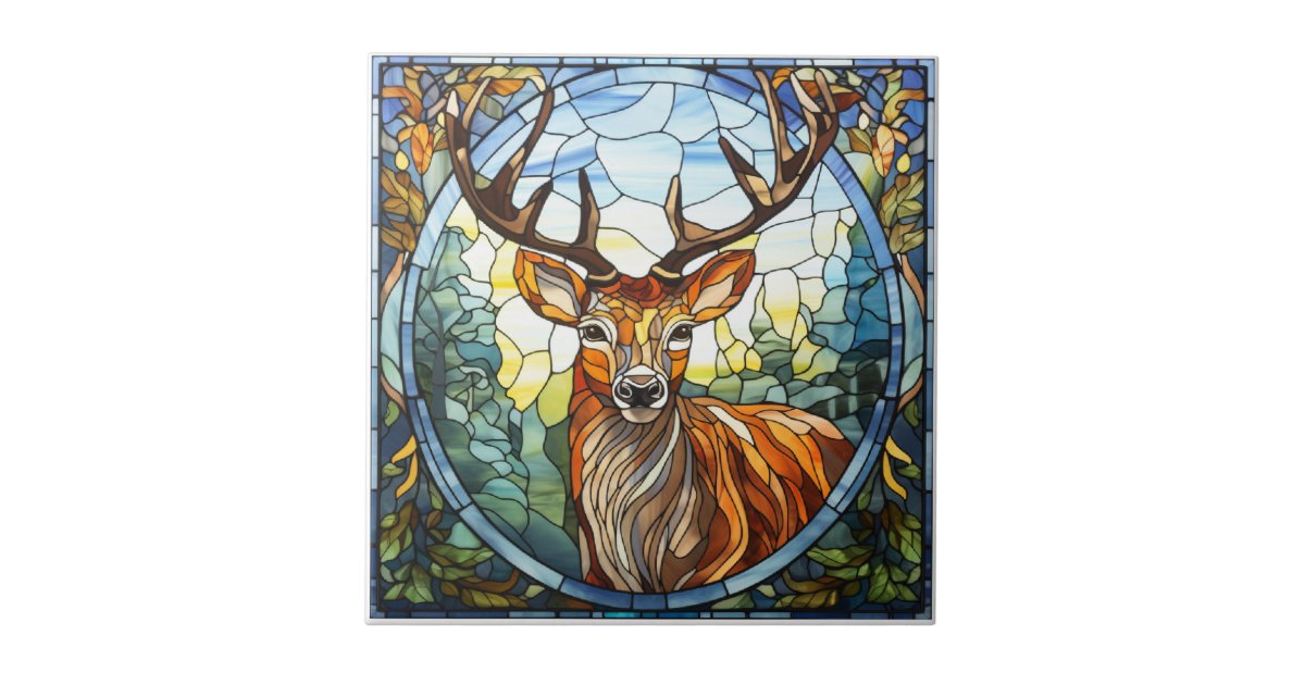 Stained Glass Forest Friend Stag Deer Ceramic Tile | Zazzle