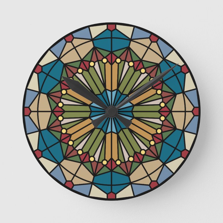 stained glass geometric pattern design modern round clock | Zazzle