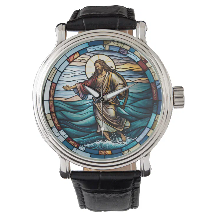 Stained Glass Jesus Walking on Water Design Watch | Zazzle