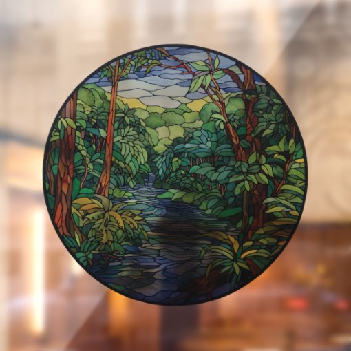 Stained Glass Jungle River Round Window Cling | Zazzle