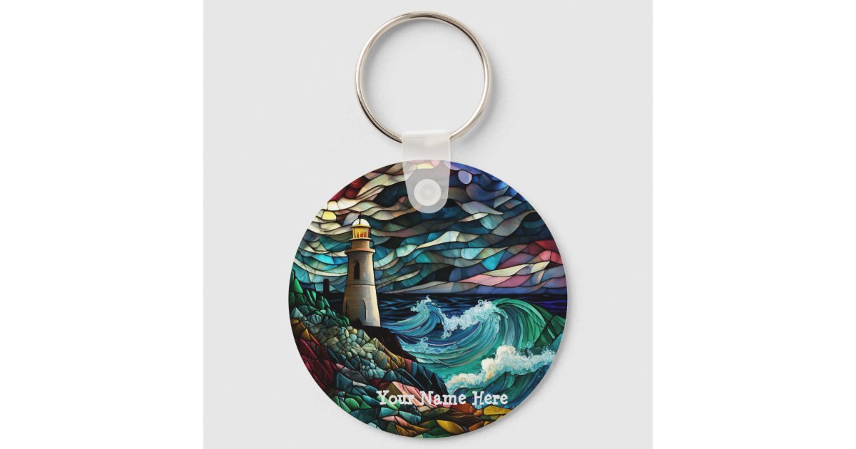 Stained Glass Lighthouse Keychain | Zazzle