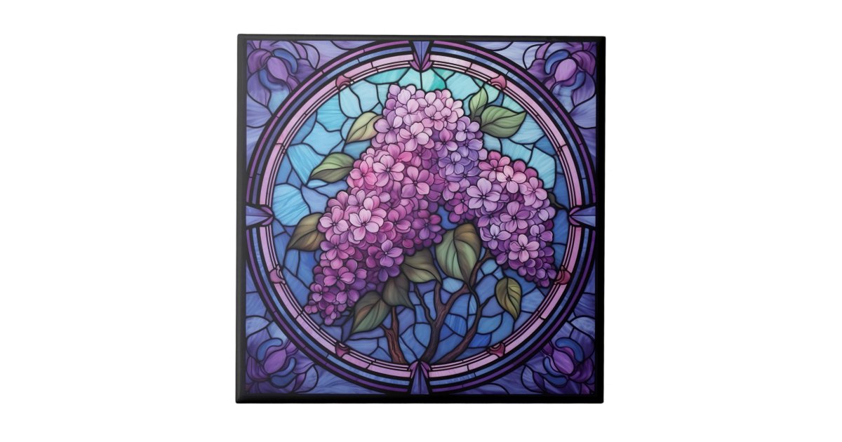 Stained Glass Lilac Blossoms Ceramic Tile | Zazzle