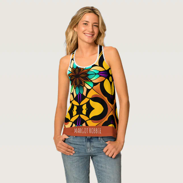 Stained glass lily Yellow Flowers Mosaic Pattern Tank Top | Zazzle