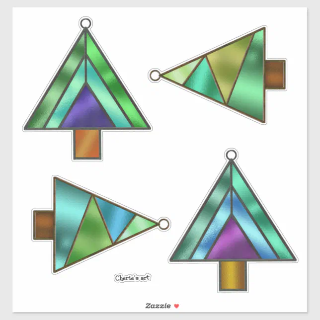 Stained Glass Look Christmas Tree Ornaments Sticker | Zazzle