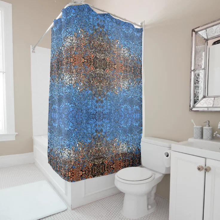Stained Glass Look Mosaic Abstract Shower Curtain Zazzle