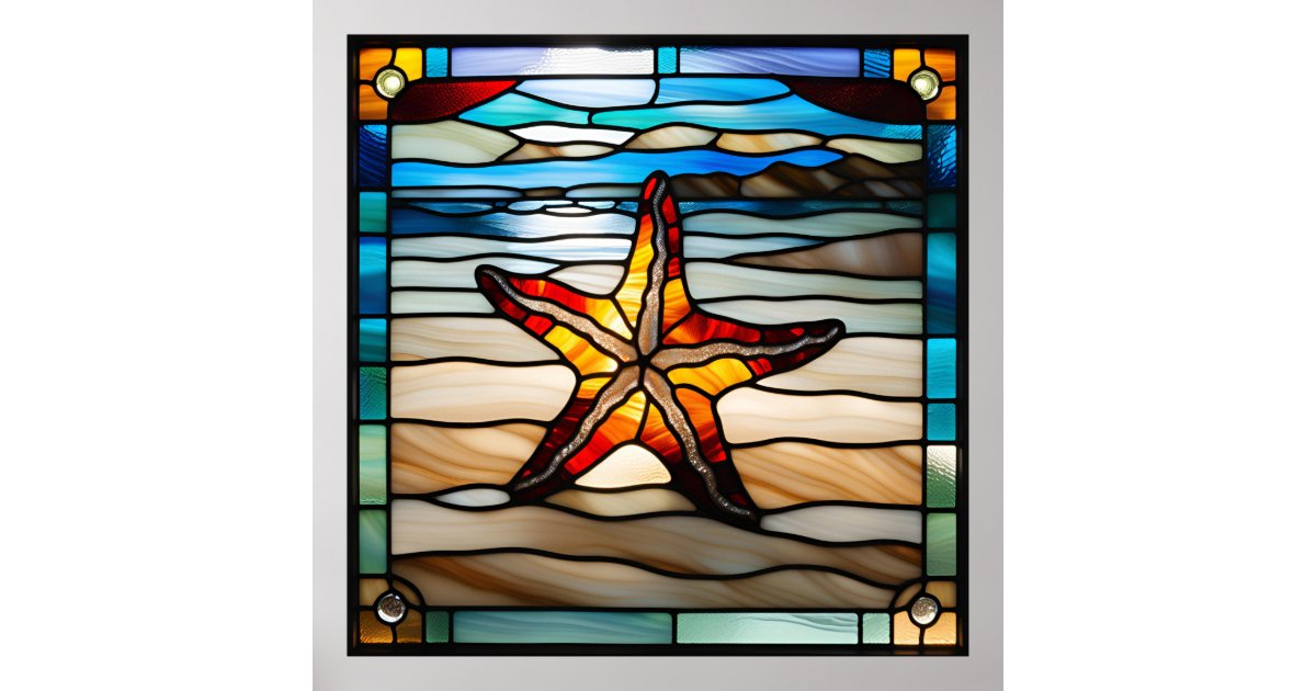 Stained Glass Look Starfish Design Poster | Zazzle