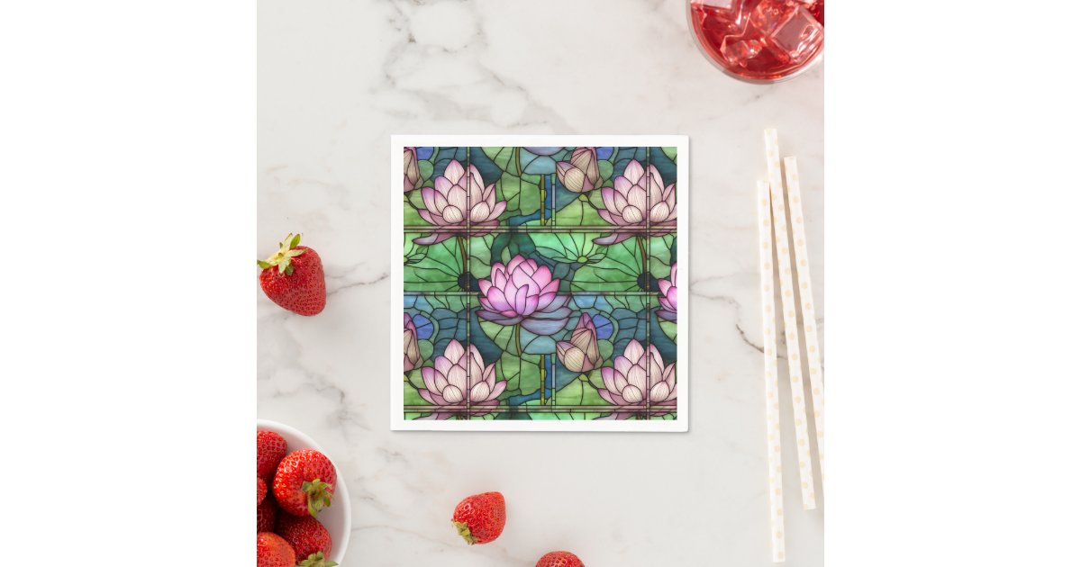 Stained Glass Lotus Paper Napkins | Zazzle