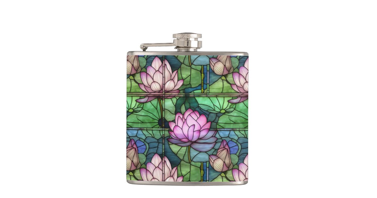 Stained Glass Lotus Vinyl Wrapped Flask | Zazzle