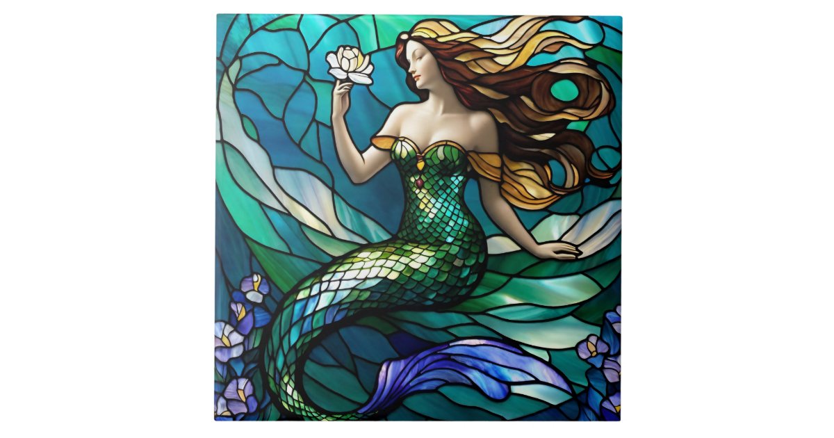 Stained Glass Mermaid Ceramic Tile | Zazzle