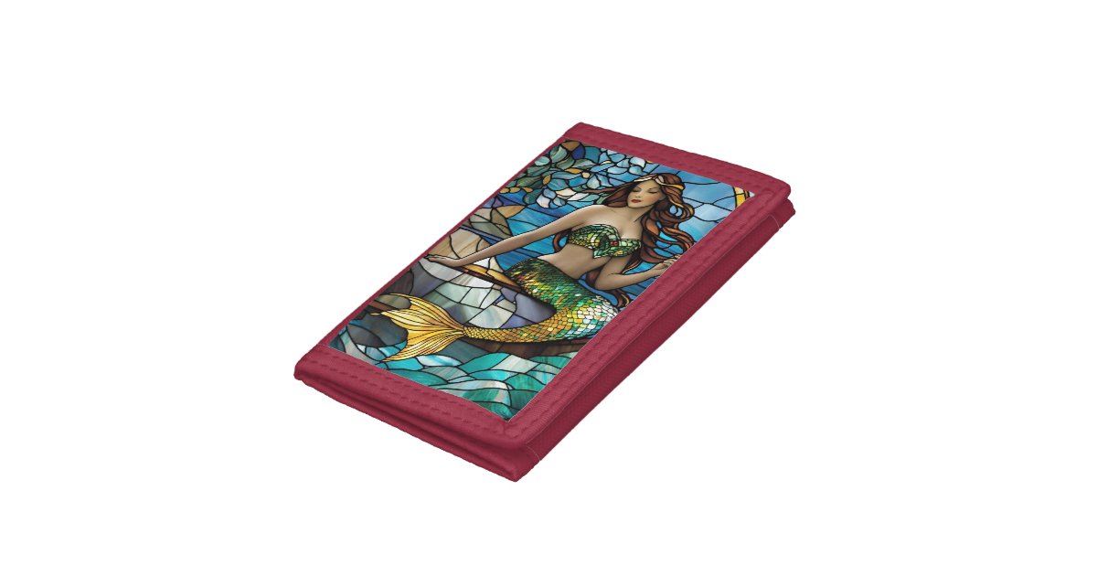 Stained glass mermaid trifold wallet | Zazzle