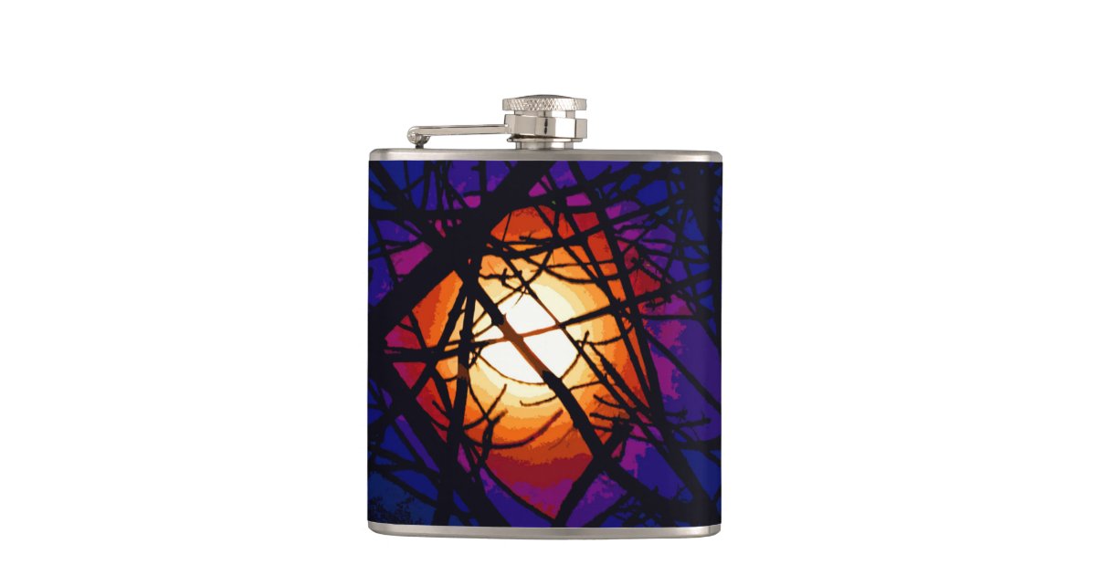 Stained Glass Moon Abstract Hip Flask | Zazzle