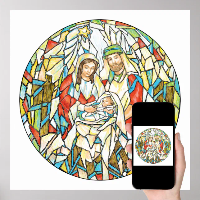 Stained Glass Nativity Painting Poster | Zazzle