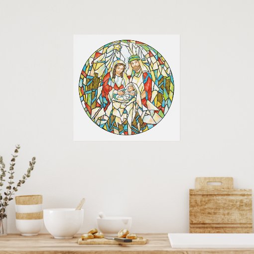 Stained Glass Nativity Painting Poster | Zazzle