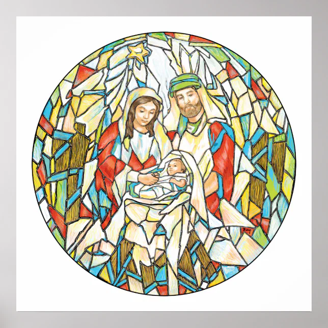 Stained Glass Nativity Painting Poster | Zazzle