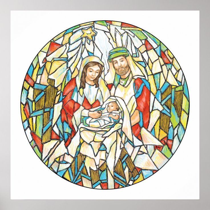 Stained Glass Nativity Painting Poster | Zazzle