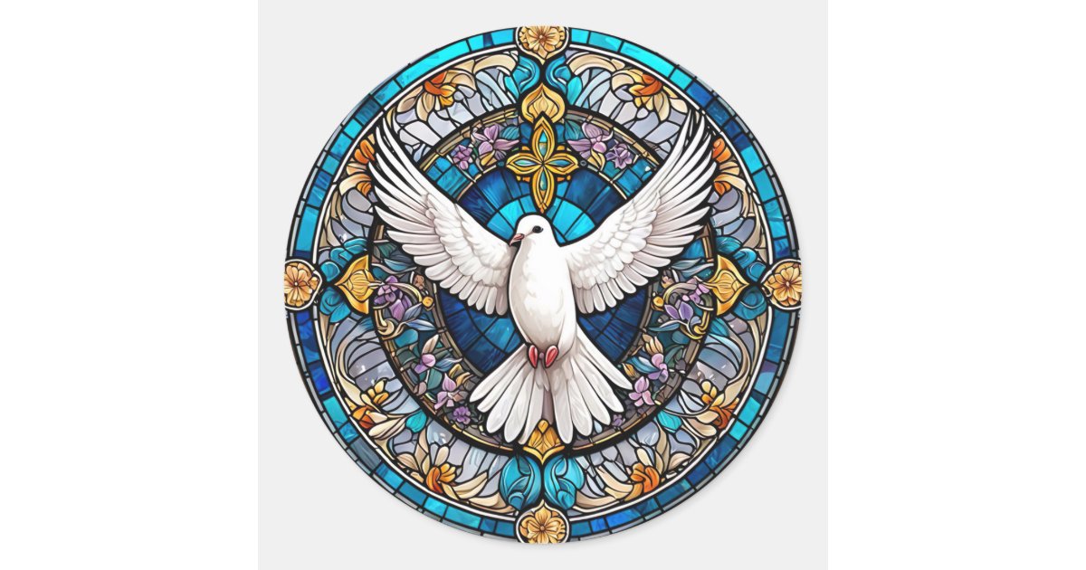 Stained Glass of Christian Holy Dove Classic Round Sticker | Zazzle