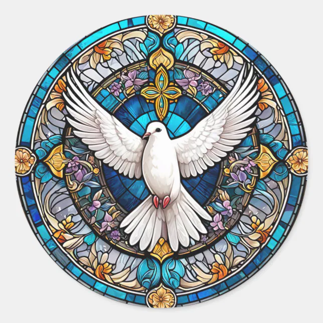Stained Glass of Christian Holy Dove Classic Round Sticker | Zazzle