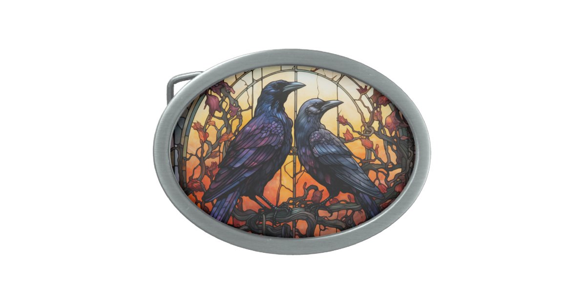 Stained Glass Ravens Belt Buckle | Zazzle